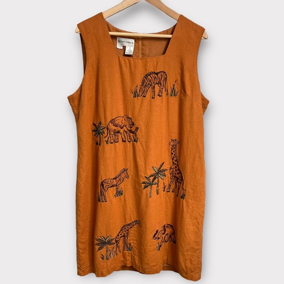 Vintage | Dresses | Vintage Linen Embroidered Animal Dress | Poshmark